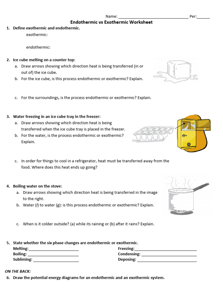 Endothermic vs. Exothermic Worksheet | PDF