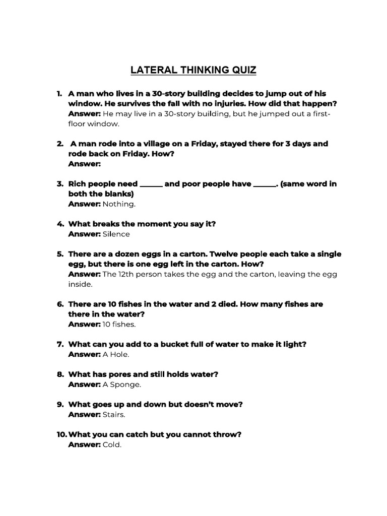 Lateral Thinking Quiz PDF | PDF