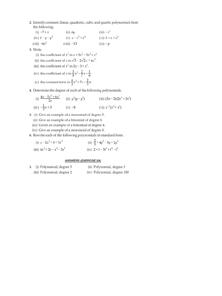 Grade 9 CBSE - Polynomials Questions | PDF