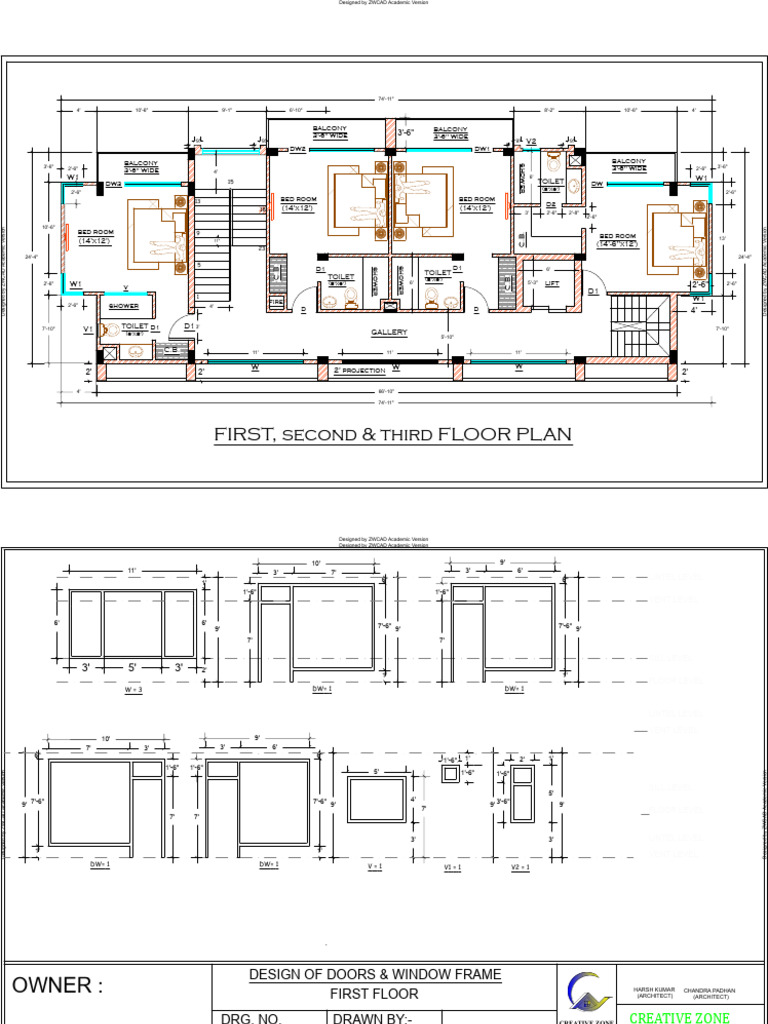 First Second & Third Floor Plans With Door Windows | PDF
