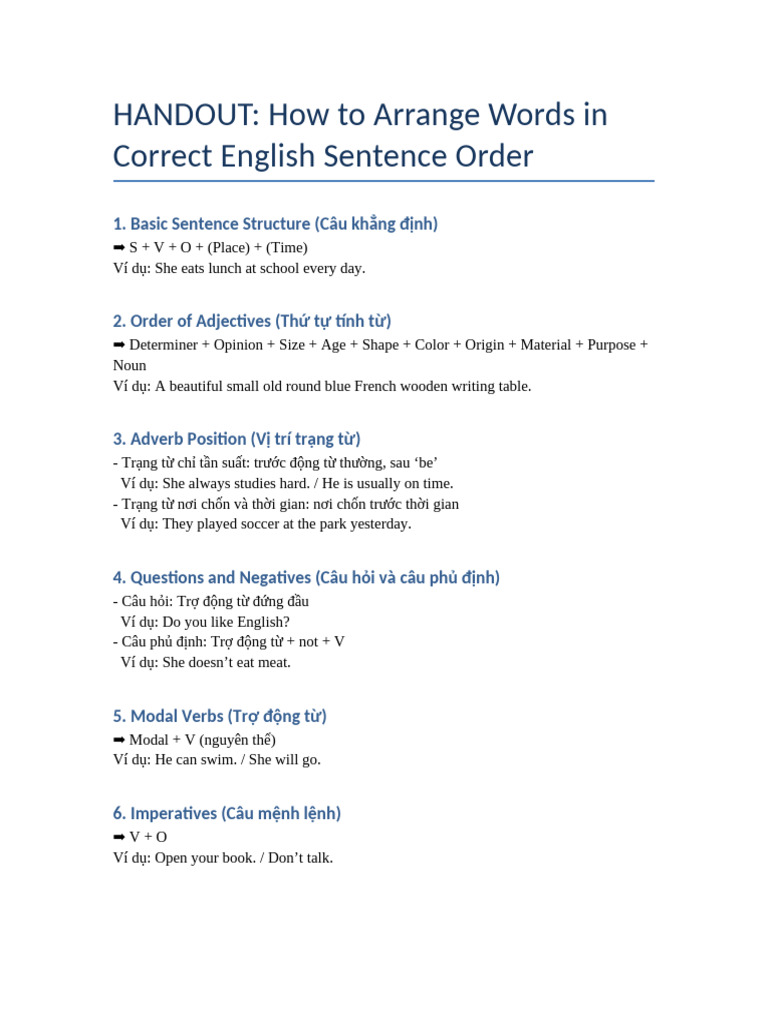 Handout Word Order Practice | PDF