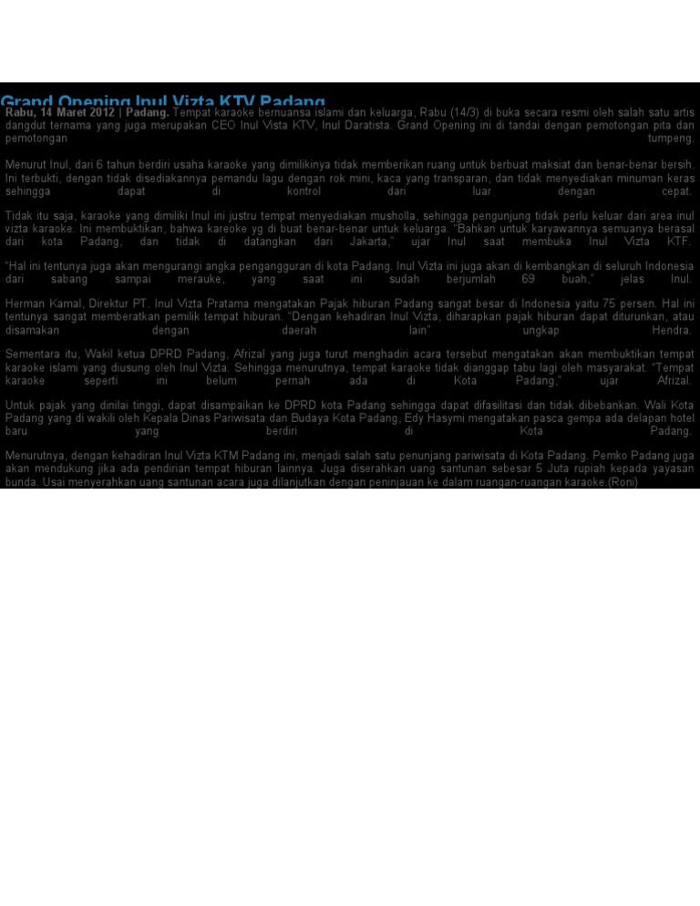 Grand Opening Inul Vizta KTV Padang | PDF