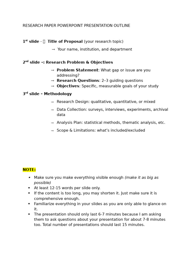 Research Paper Powerpoint Presentation Outline | PDF