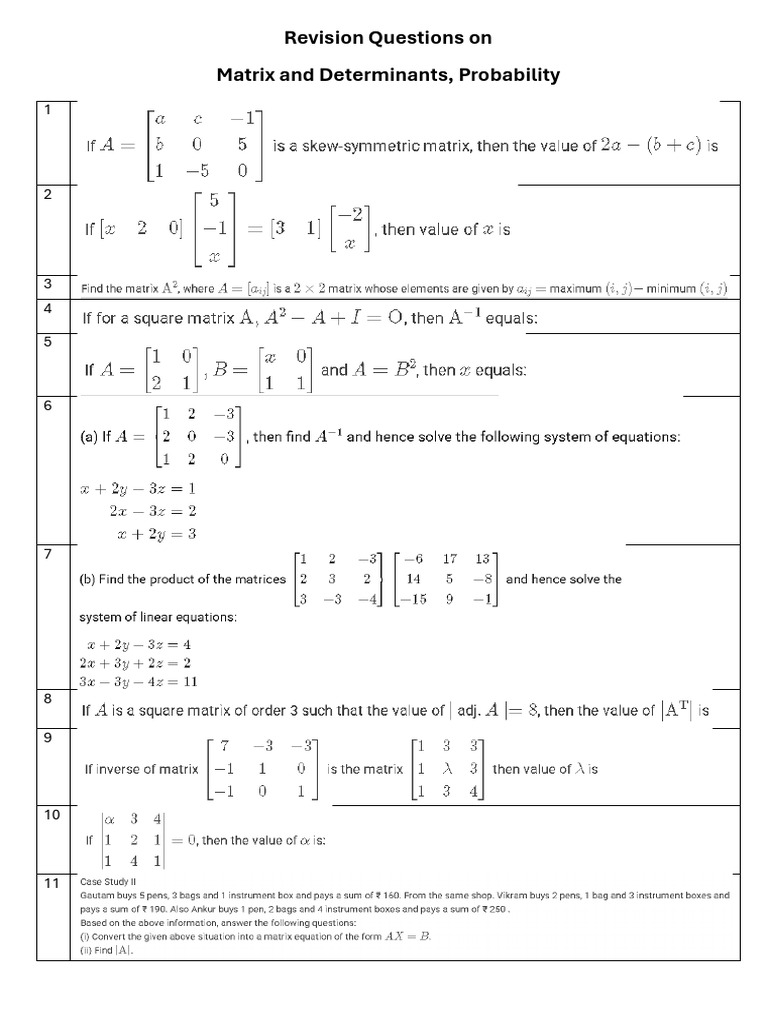 Matrices and Determinants | PDF