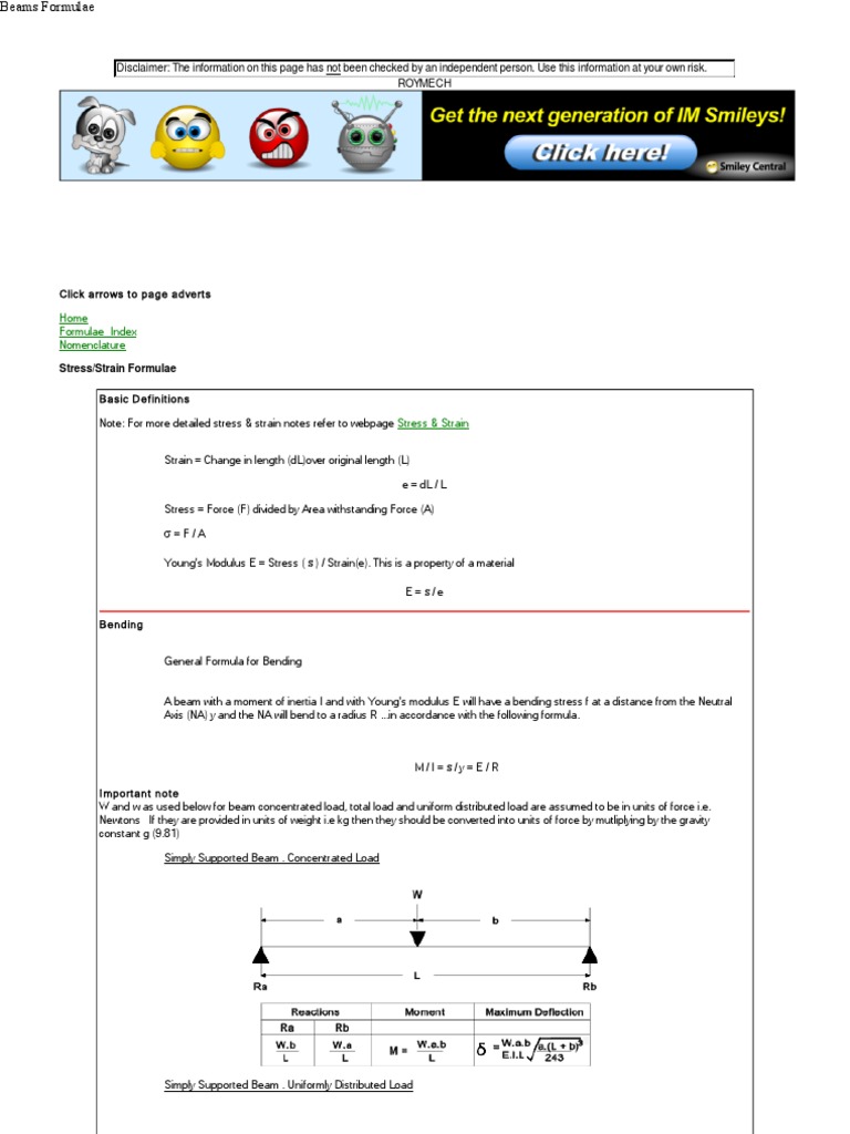 Beams Formulae | PDF | Bending | Beam (Structure)