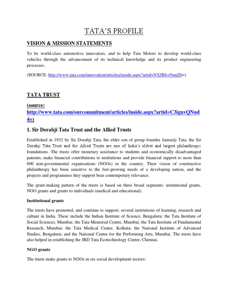 Tata's Vision and Philanthropic Activities: An Overview of Tata Group's ...