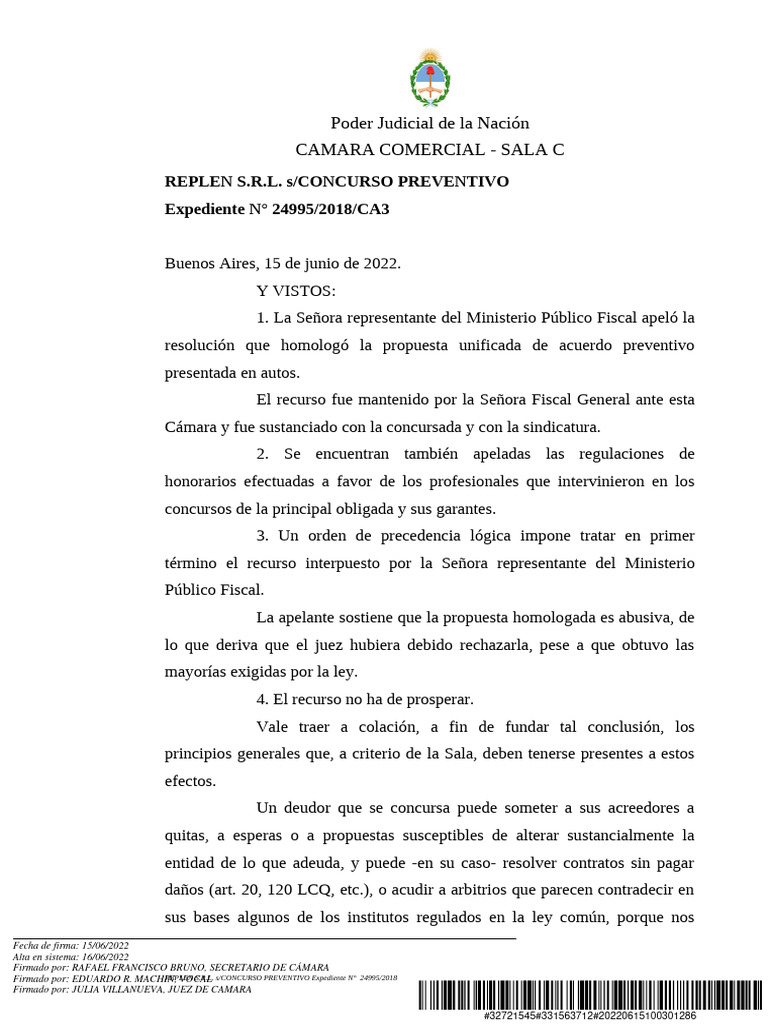 Fallo Nro. 5 - Replen SRL | PDF | Bancarrota | Liquidación
