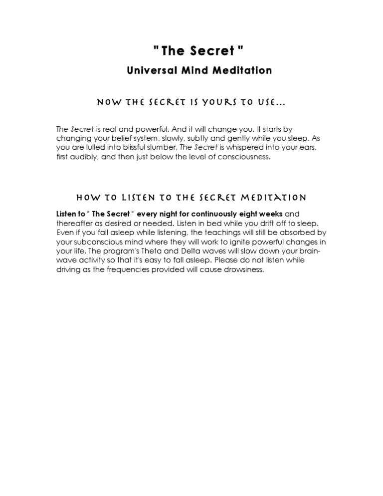 The Secret Universal Mind Meditation Instructions | PDF