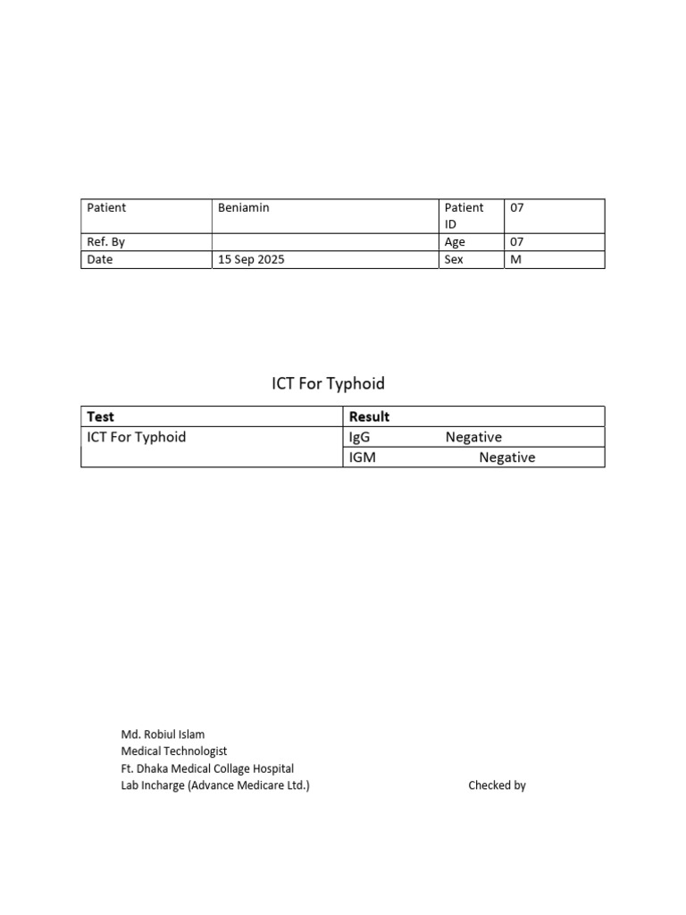 Typhoid Test Report Formet | PDF