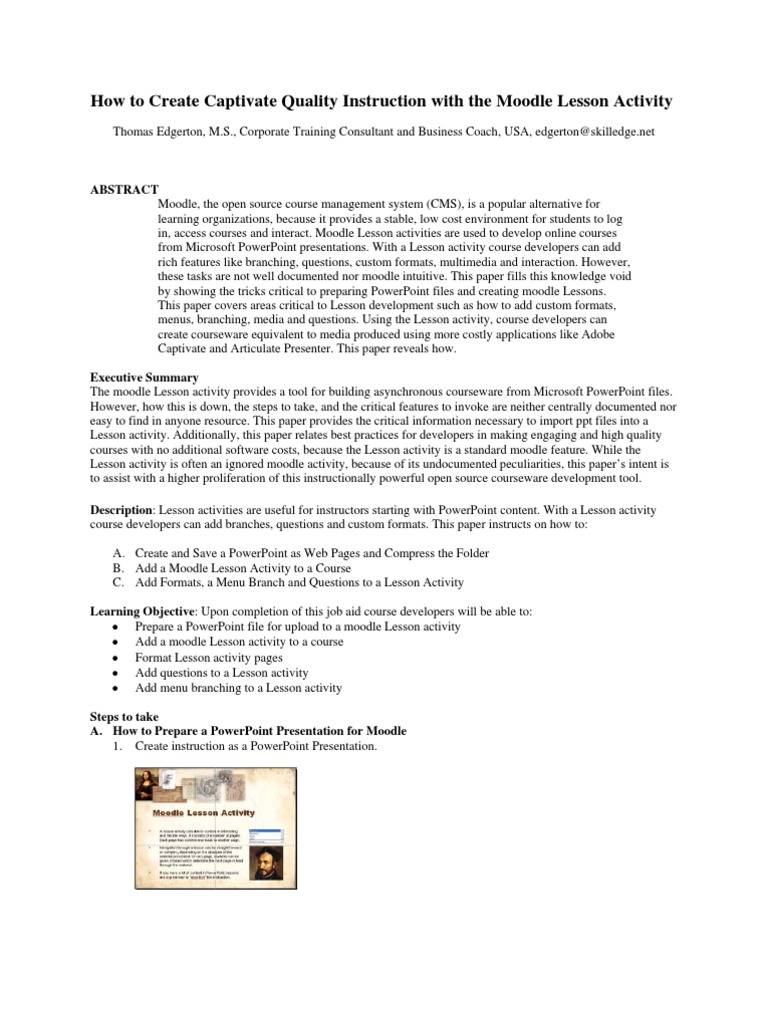 How To Create A Moodle Lesson Activity Pdf Microsoft Power Point