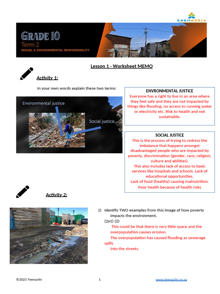 4 Lesson 1 - Worksheet MEMO - Gr10 T2 SER | PDF | Poverty | Poverty ...