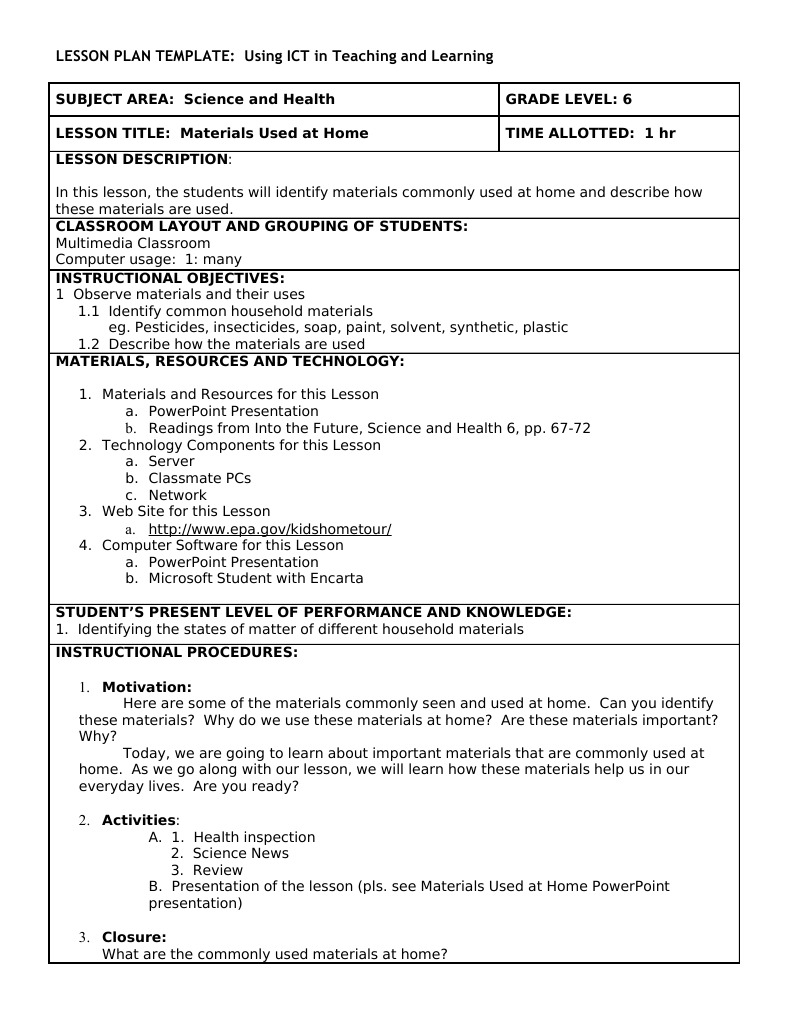 Materials Used at Home | Download Free PDF | Lesson Plan | Educational ...