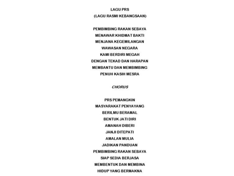 Lirik PRS Kebangsaan | PDF