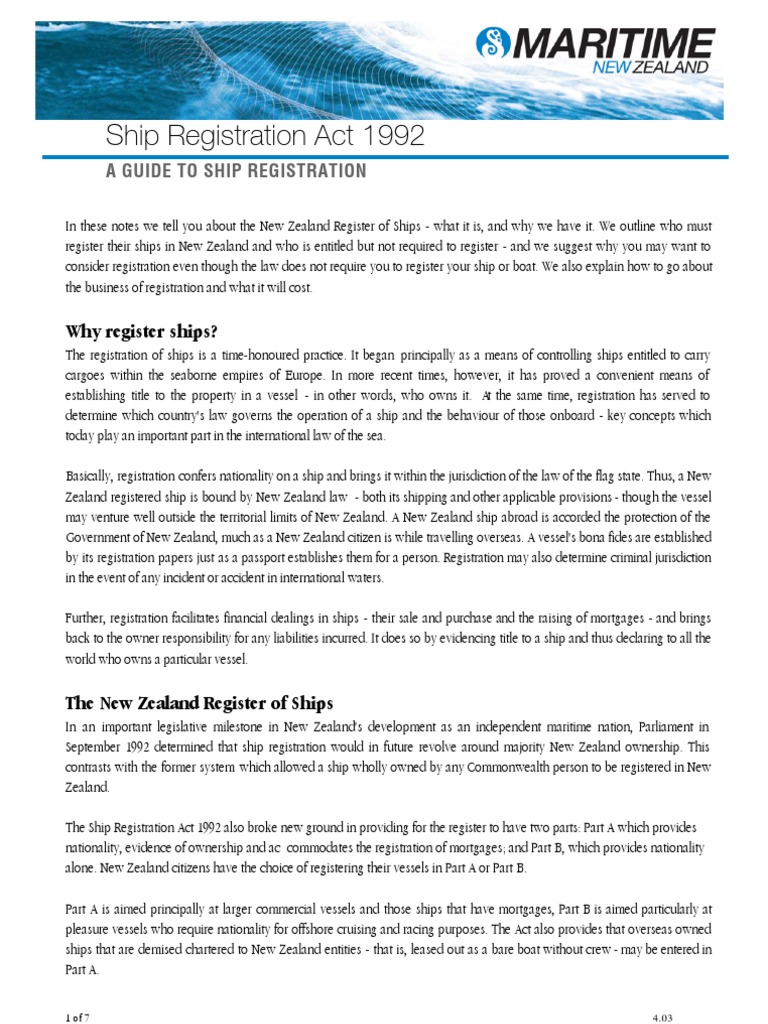 New Zealand Ship Registration Guide | PDF | Ships | Tonnage