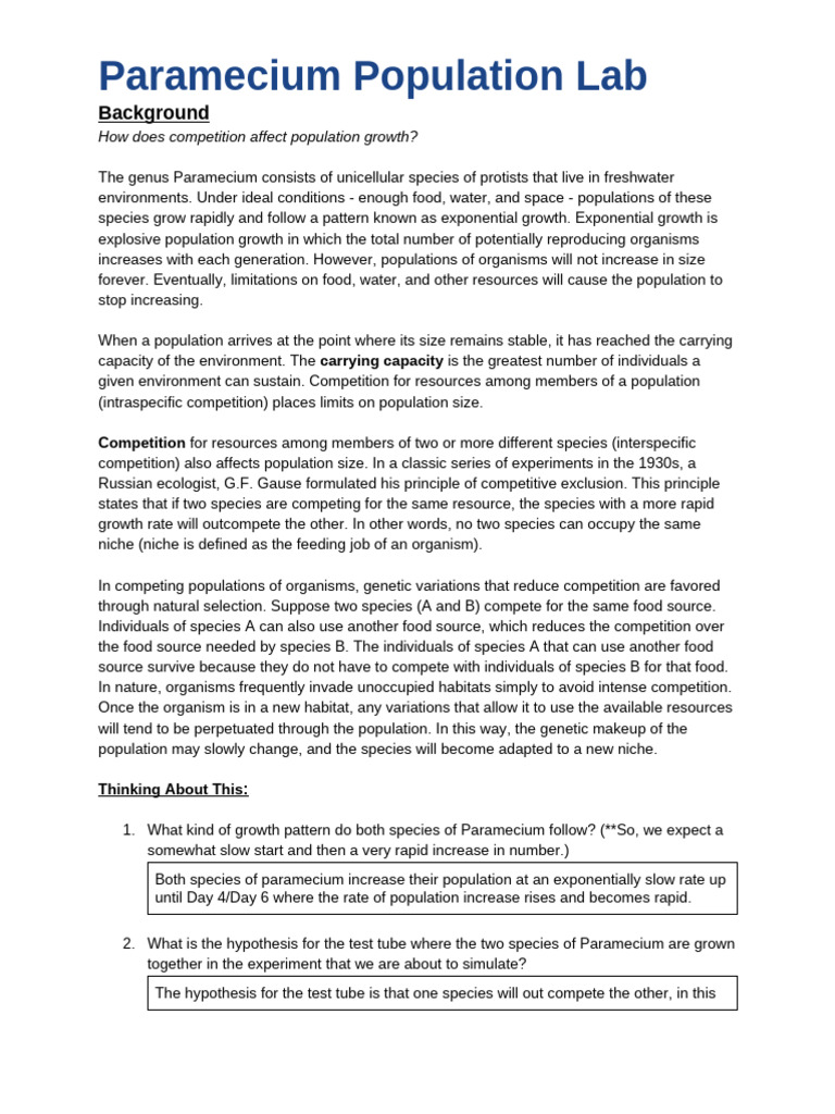 Rebecca Chen - Honors Paramecium Population Lab | PDF | Biological ...