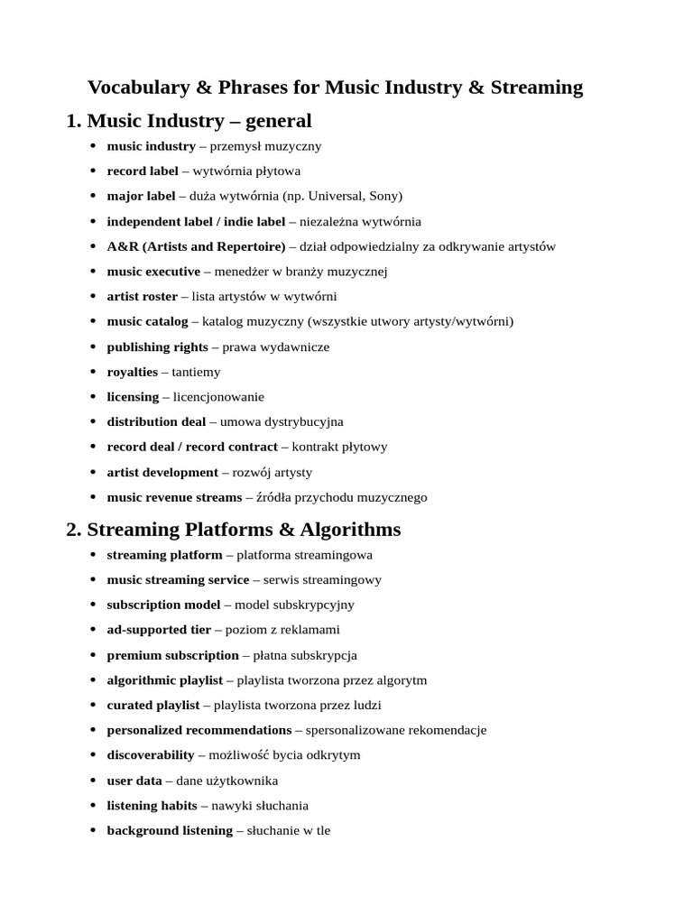 Vocabulary Music Industry | PDF