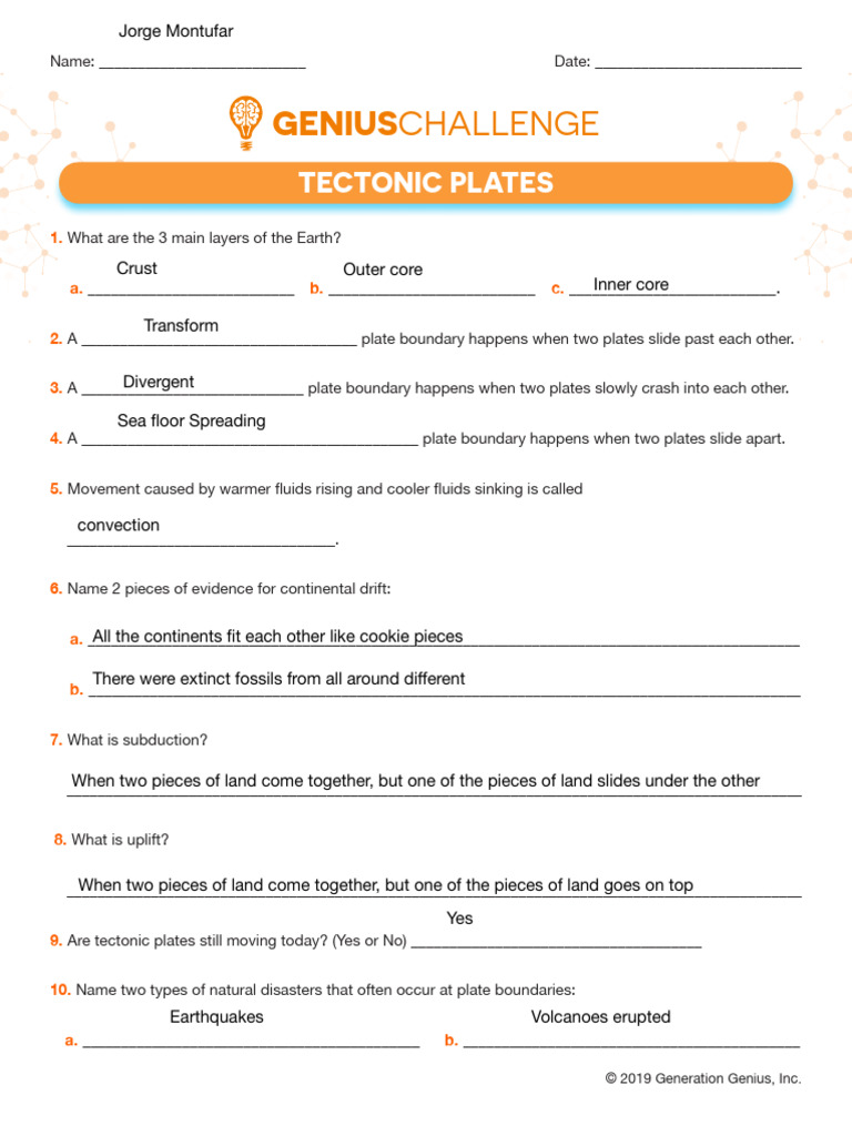 3.1a Tectonic Plates Practice Sheet | PDF