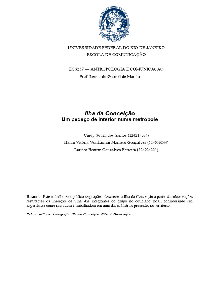 Etnografia - Ilha Da Conceição Um Pedaço de Interior Numa Metrópole ...