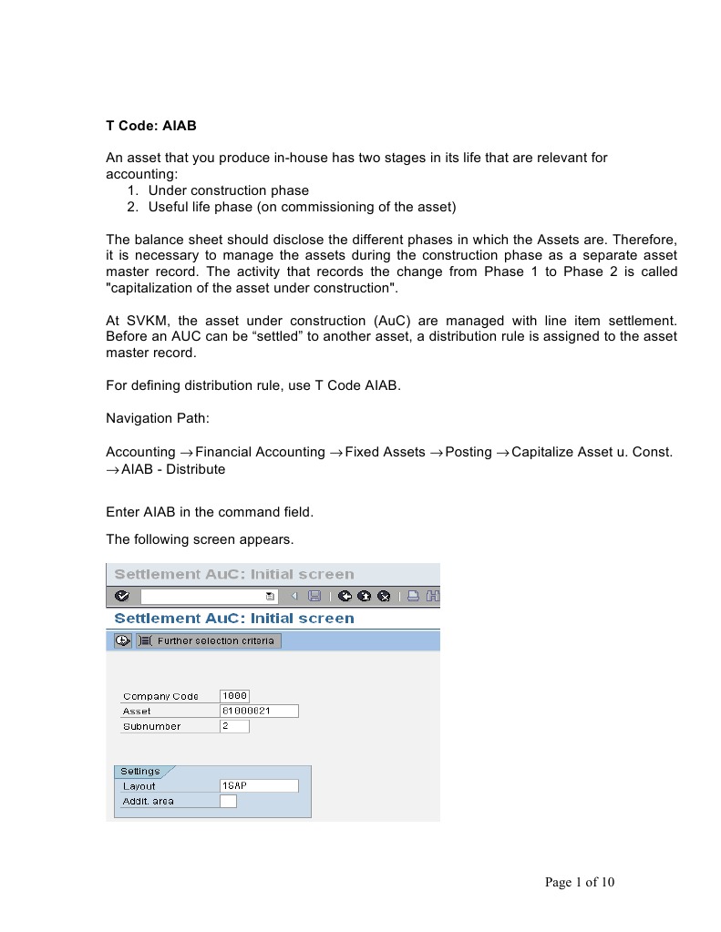 AIAB T Code: AUC Settlement Process | PDF | Debits And Credits | Expense