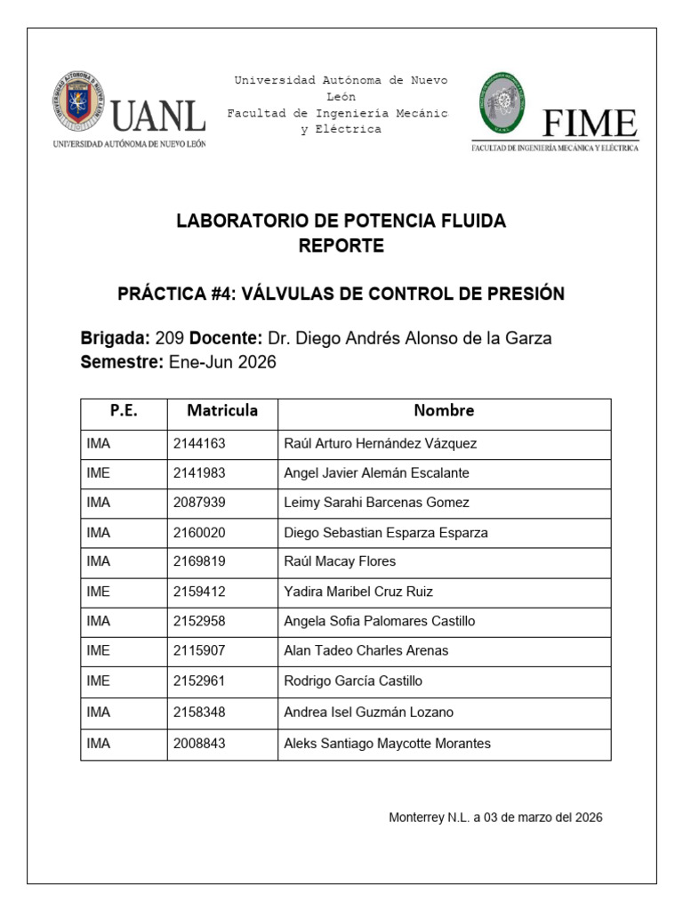 Reporte 4 - PTFL | PDF | Presión | Solenoide