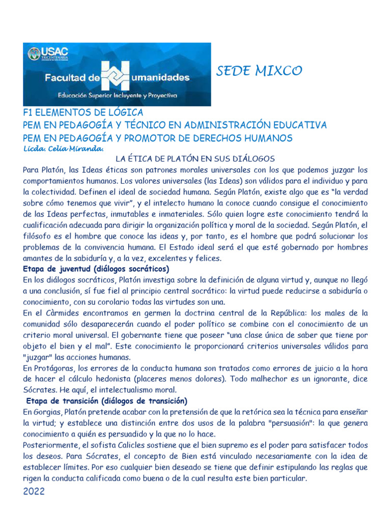La Ética de Platón en Sus Diálogos | PDF | Platón | Conocimiento