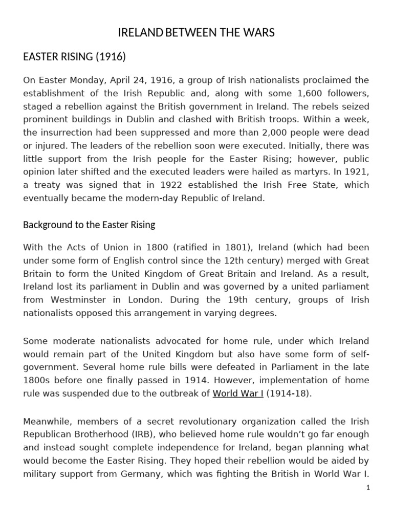 Ireland Between The Wars | PDF | Easter Rising | Irish Nationalism