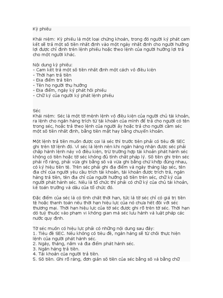 Su Khac Nhau Giau Ky Phieu, Sec Va Hoi Phieu | PDF