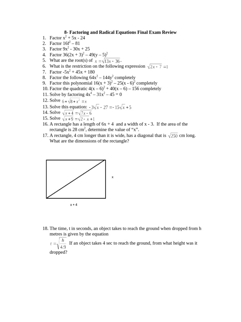 8-Factoring and Radical Equations Final Review | PDF