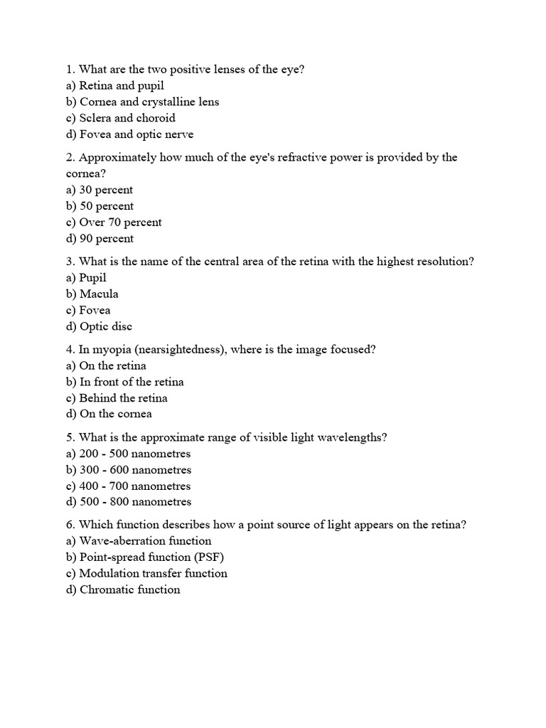 Quiz - The Eye As An Optical Instrument | PDF