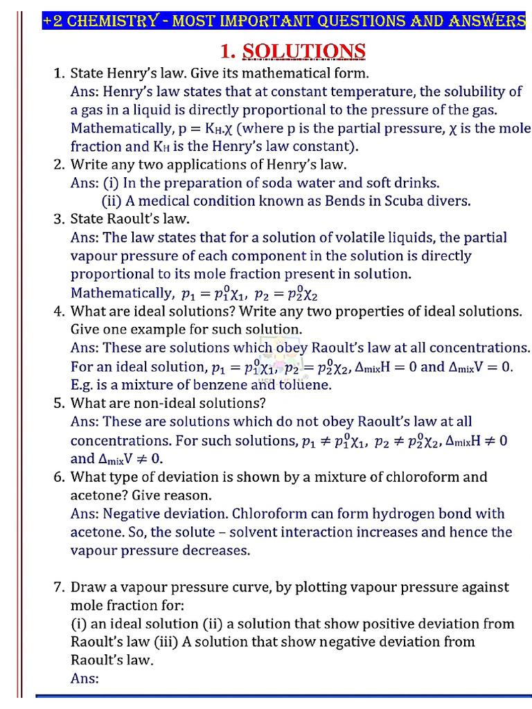 Most Important Questions Cbse Xii Chemistry | PDF