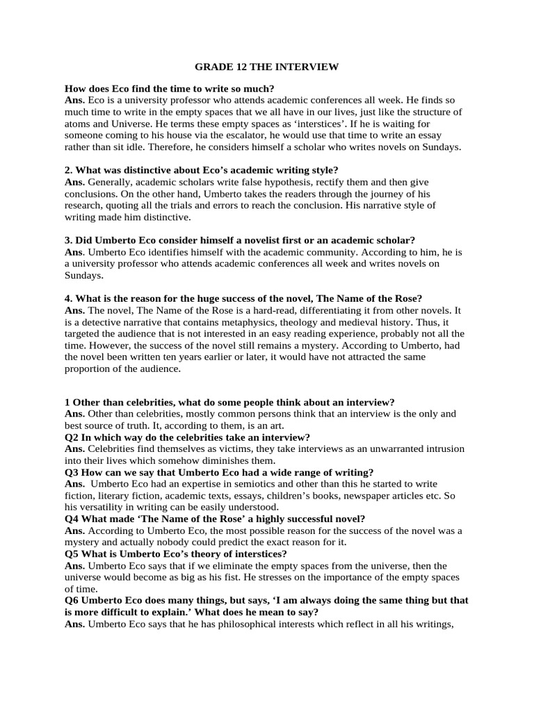 Grade 12 The Interview | PDF | Novels