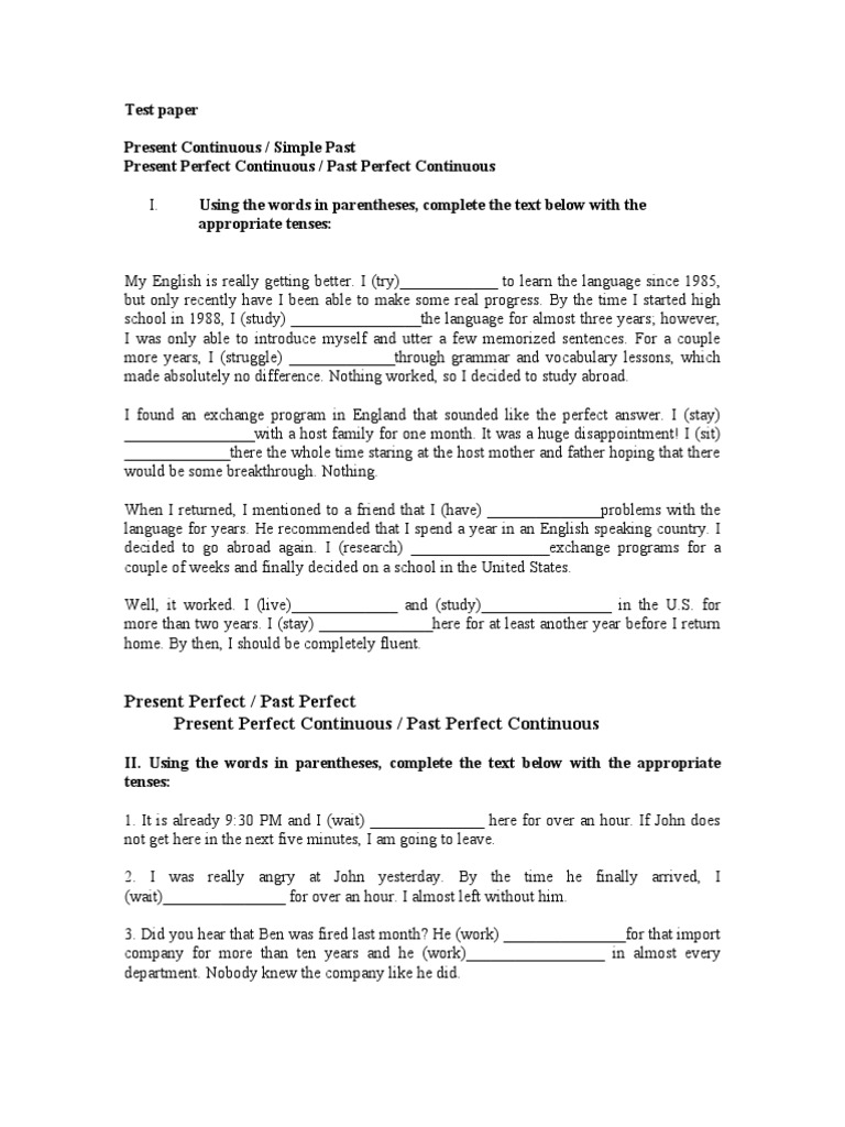 Test Paper Past Tenses Si Raspunsuri | PDF | English Language ...