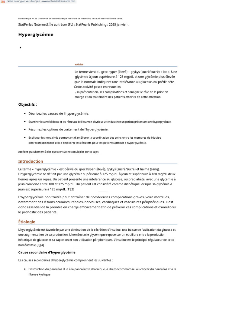 Hyperglycemia - StatPearls - NCBI | PDF | Hyperglycémie | Diabète