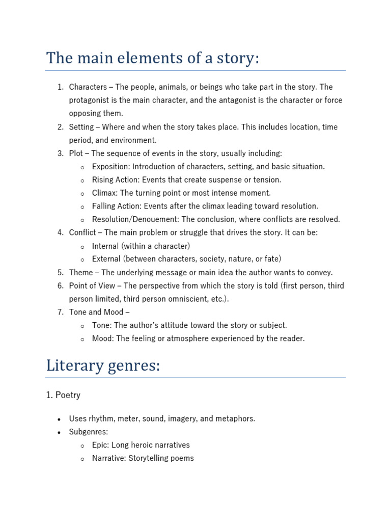 Elements of a Story & Literary Genres | PDF