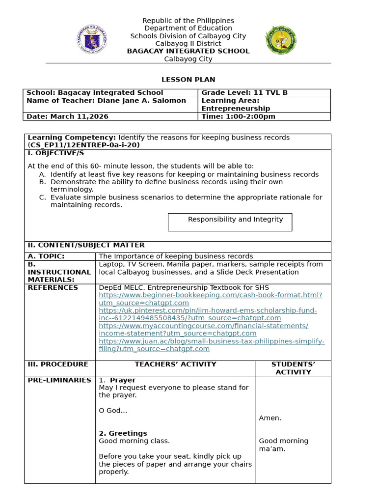 Final Demo Lesson Plan (1) (1) | PDF | Taxes | Receipt