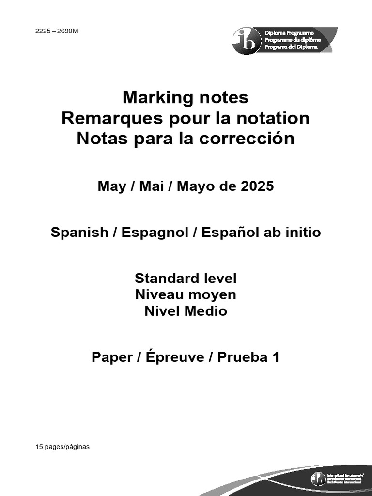 Spanish Ab Initio Paper 1 TZ1 SL Markscheme Spanish | PDF | Blog ...