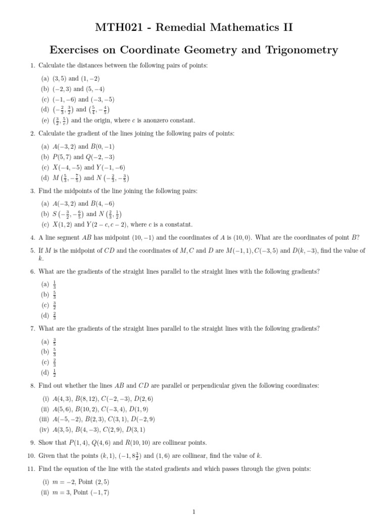 Remedial Exercises 2026 Trimmed-1 | PDF | Line (Geometry) | Euclid