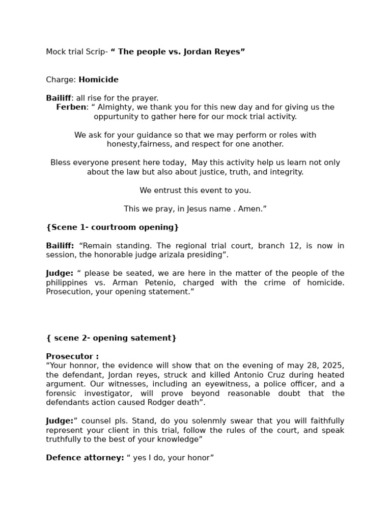 Mock Trial Scrip the People Vs | PDF | Witness | Prosecutor