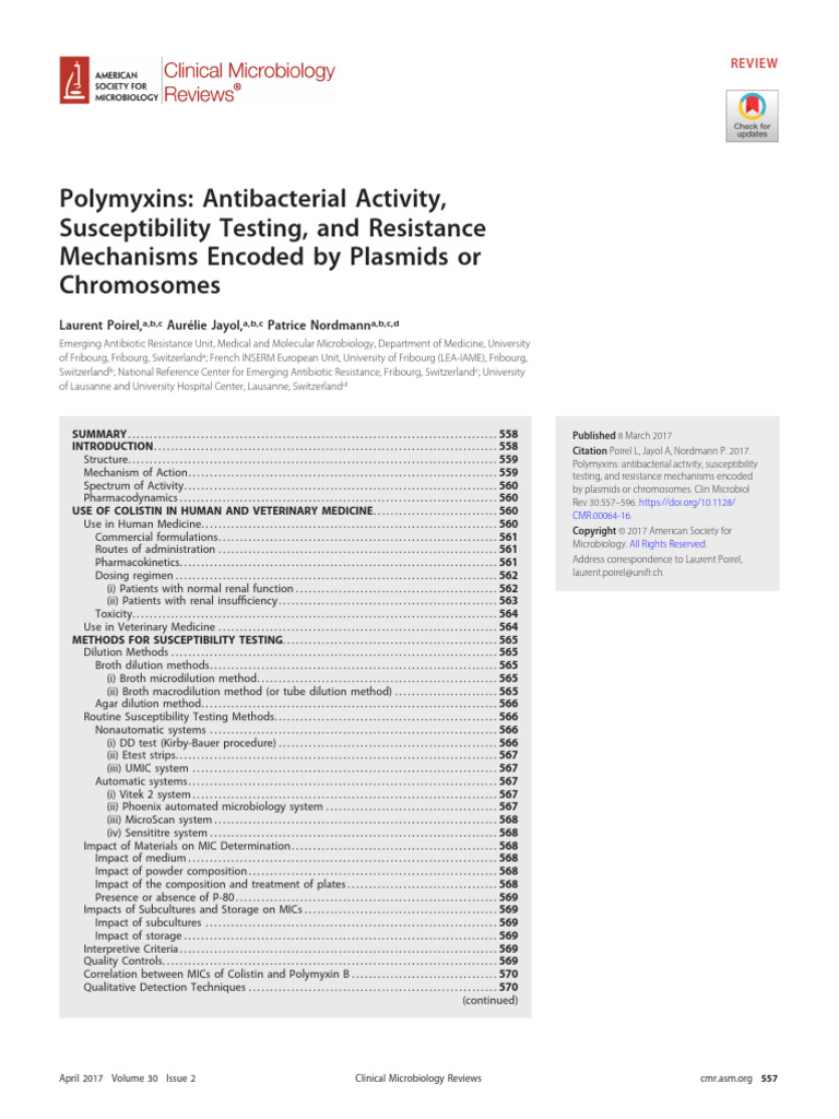 Poirel Et Al 2017 Polymyxins Antibacterial Activity Susceptibility ...