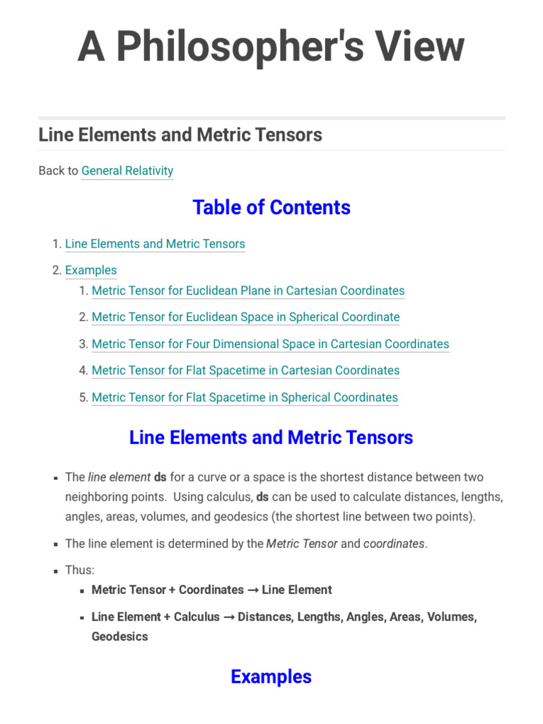 Line Elements and Metric Tensors _ a Philosopher's View | PDF