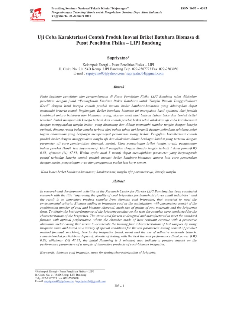 Karakterisasi Briket Batubara-Biomassa | PDF