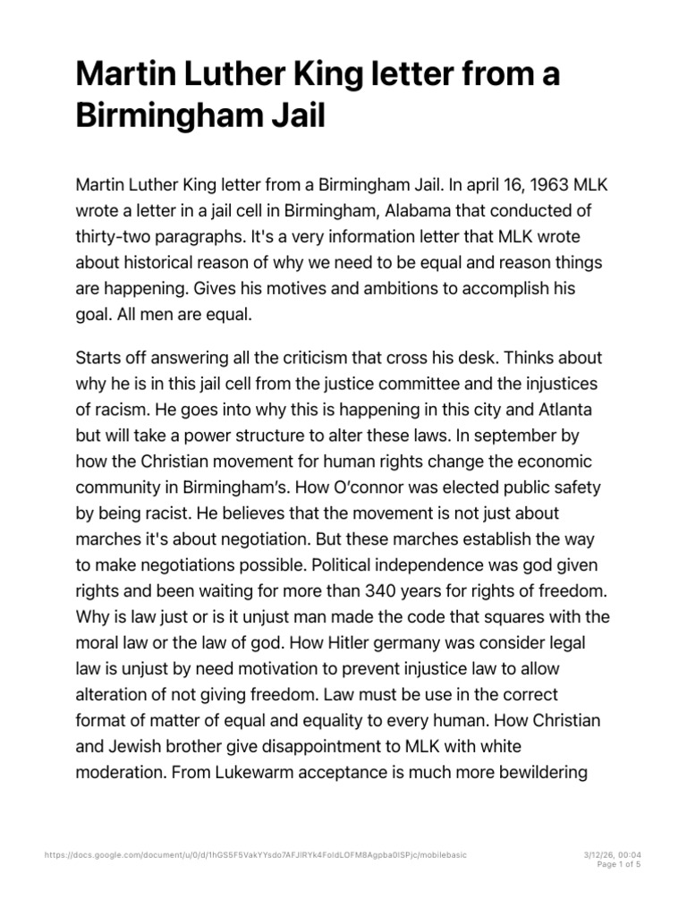 Martin Luther King Letter From A Birmingham Jail | PDF | Martin Luther ...