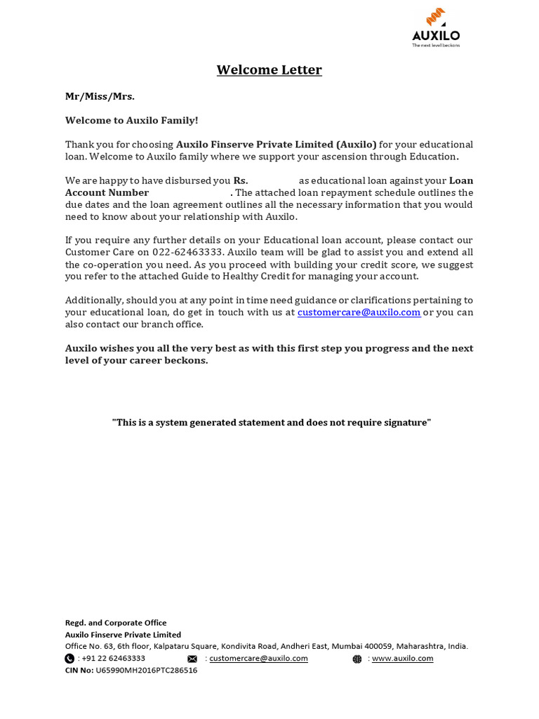 Welcome Letter | PDF