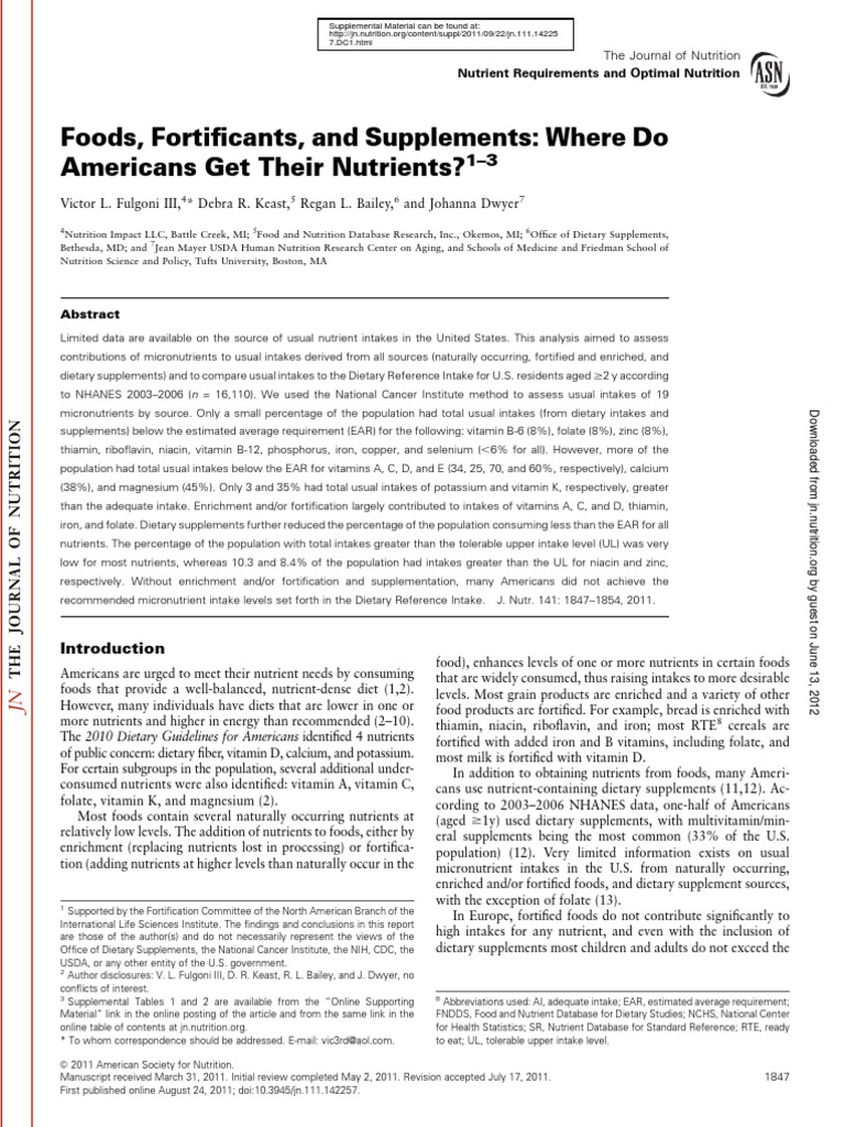 Foods, Fortificants, and Supplements: Where Do Americans Get Their ...