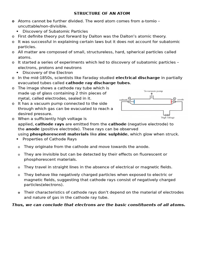 Structure of An Atom - Notes | PDF