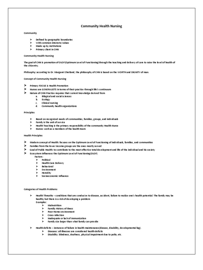 Community Health Nursing Philosophy and Goals | PDF | Birth Control ...