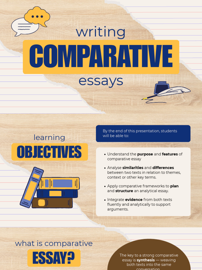 Writing Comparative Essays English Presentation in Blue Yellow ...