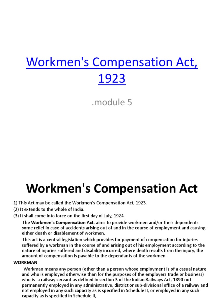 Workmen's Compensation Act, 1923 | PDF | Workers' Compensation ...