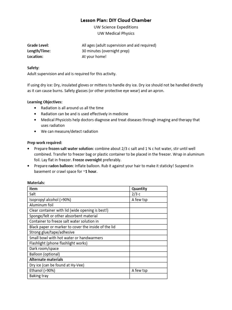 Cloud Chamber Lesson Plan(1) | PDF | Cosmic Ray | Physical Phenomena