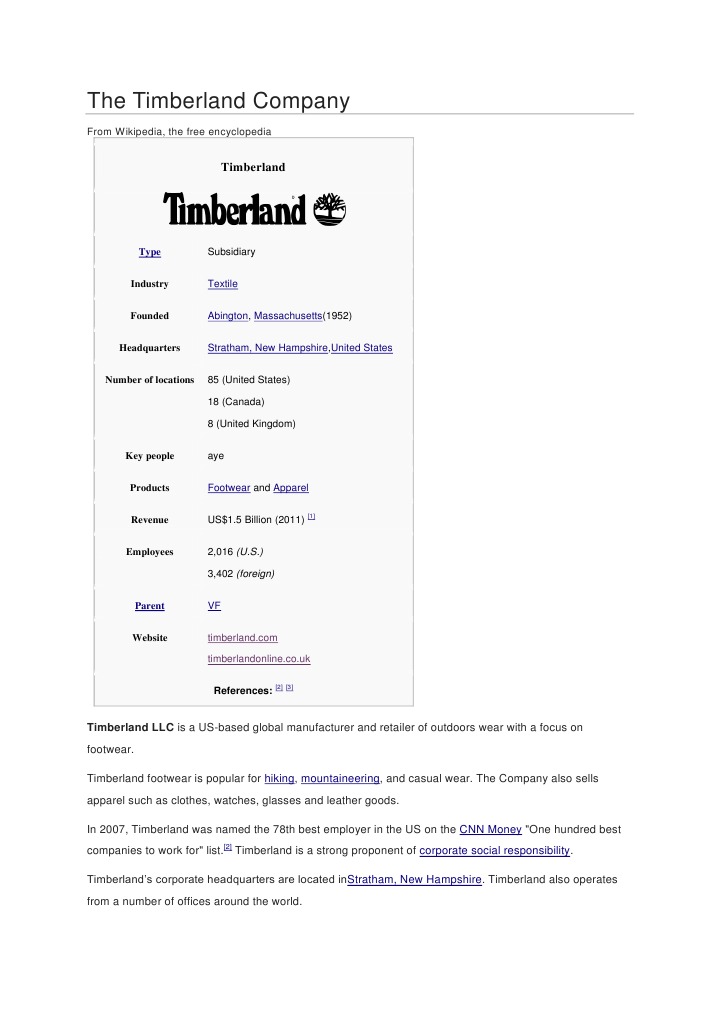 The Timberland Company | PDF | Shoe | Boot